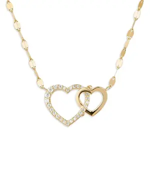 Lana Jewelry 14k Yellow Diamond Double Heart Pendant Necklace - Gold