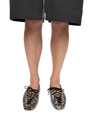 GANNI Lace-up Ballet Flats - Leopard