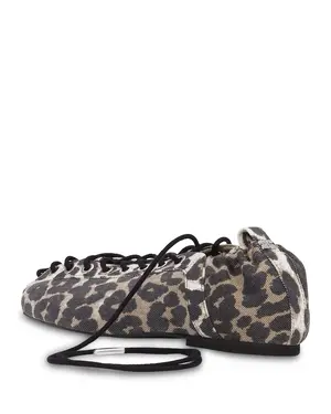 GANNI Lace-up Ballet Flats - Leopard