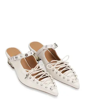 GANNI Eyelets Lace-up Mules - Egret