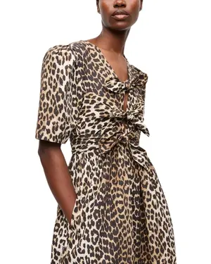 GANNI Printed Cotton Tie Strap Midi Dress