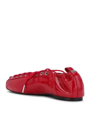 GANNI Eyelets Lace-up Ballerina Flats - Racing Red