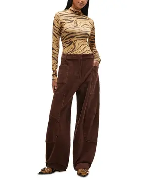 GANNI Seersucker Corduroy Wide Leg Trousers - Chicory Coffee