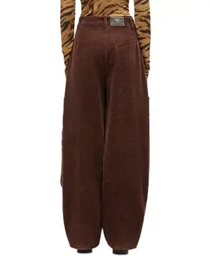 GANNI Seersucker Corduroy Wide Leg Trousers - Chicory Coffee
