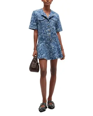 GANNI Tapestry Denim Mini Dress - Mid Blue Stone