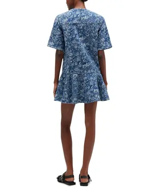 GANNI Tapestry Denim Mini Dress - Mid Blue Stone