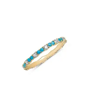 Lana Jewelry 14k Yellow Turquoise And Diamond Eternity Band - Gold