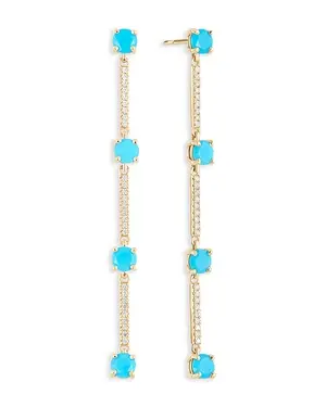 Lana Jewelry 14k Yellow Gold, Turquoise, And Diamond Linear Drop Earrings - Gold/blue