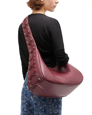 GANNI Medium Laces Hobo Bag - Burgundy