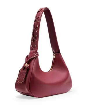 GANNI Medium Laces Hobo Bag - Burgundy