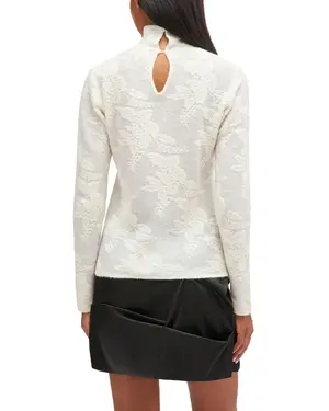 GANNI Sheer Flower Jacquard Turtleneck Top - Egret