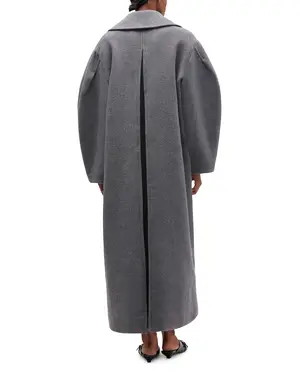GANNI Button Front Oversized Pea Coat - Pewter