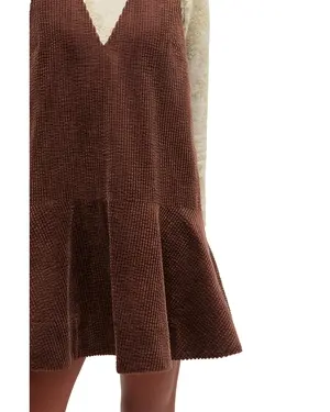 GANNI Seersucker Corduroy V-neck Mini Dress - Chicory Coffee