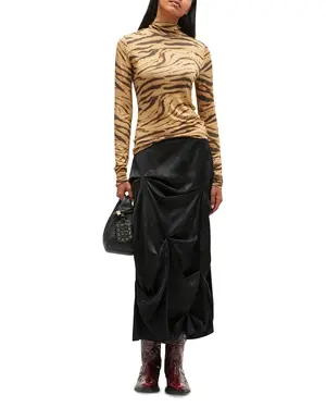 GANNI Satin Jacquard Maxi Skirt - Black
