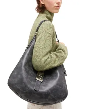 GANNI Large Vintage Leather Bag - Ebony