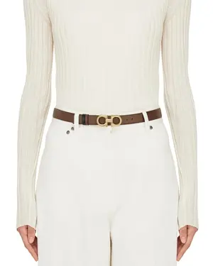 FERRAGAMO Donna Reversible Leather Belt - Cocoa Brown