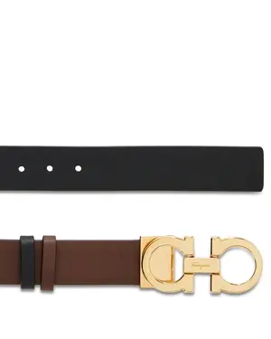 FERRAGAMO Donna Reversible Leather Belt - Cocoa Brown