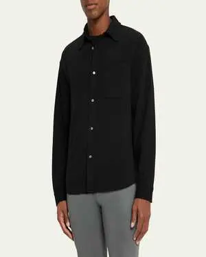 FRAME Cotton Waffle Texture Button-down Shirt - Black