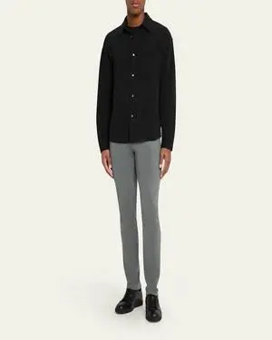 FRAME Cotton Waffle Texture Button-down Shirt - Black