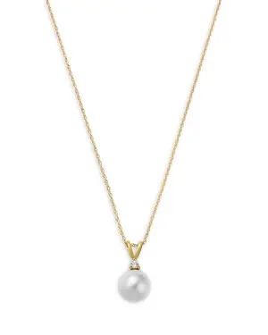 Bloomingdale'S Lab Grown Diamond And Cultured Freshwater Pearl Pendant Necklace - White