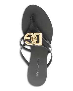 Dolce & Gabbana Rubber Beach Thong Sandals With Dg Logo Detail - Black/gold
