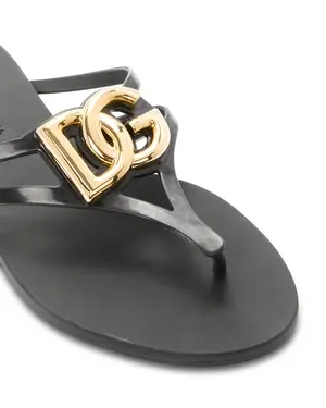 Dolce & Gabbana Rubber Beach Thong Sandals With Dg Logo Detail - Black/gold