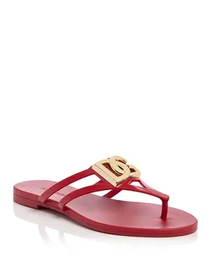 Dolce & Gabbana DOLCE & GABBANA Rubber Beach Thong Sandals With DG Logo Detail Red/gold