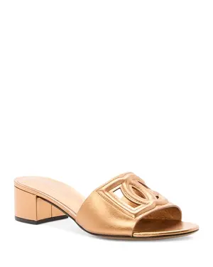 Dolce & Gabbana Leather Slides - Bronze