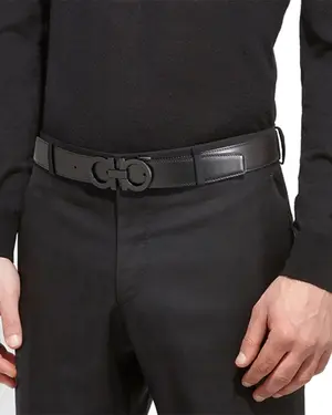 FERRAGAMO Reversible Leather Belt With Gancini Buckle - Nero
