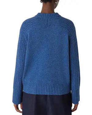 Whistles Wool Ribbed Sleeve V-neck Knit Sweater