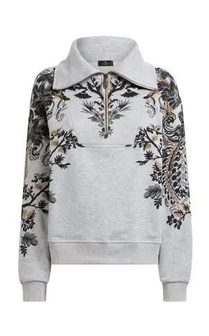 Etro Cut & Sew Cotton Sweatshirt With Half Zip And Stand Collar