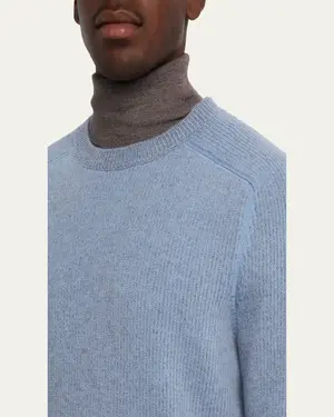 Zegna Cashmere Rib Saddle Crewneck Sweater - Blue