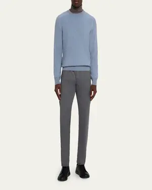 Zegna Cashmere Rib Saddle Crewneck Sweater - Blue
