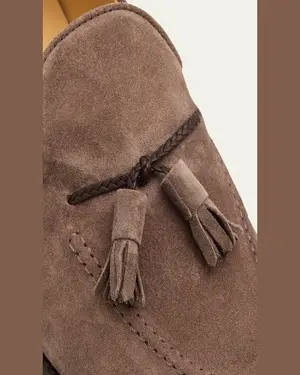 Brunello Cucinelli Suede Braided Leather-lace Tassel Loafers