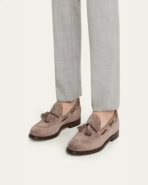 Brunello Cucinelli Suede Braided Leather-lace Tassel Loafers