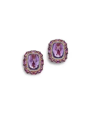 Bloomingdale'S Amethyst & Diamond Halo Stud Earrings In 14k - Rose Gold