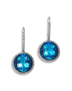 Bloomingdale'S Swiss Blue Topaz, Blue Sapphire & Diamond Halo Drop Earrings In 14k - White Gold