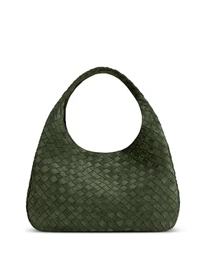 Bottega Veneta Campana Large Intrecciato Shoulder Bag Green Tweed/brass