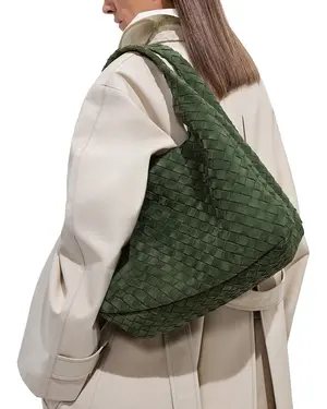 Bottega Veneta Campana Large Intrecciato Shoulder Bag - Green Tweed/brass