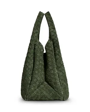 Bottega Veneta Campana Large Intrecciato Shoulder Bag - Green Tweed/brass