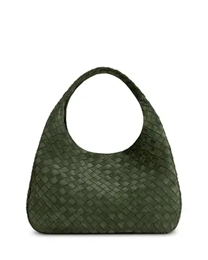 Bottega Veneta Campana Large Intrecciato Shoulder Bag - Green Tweed/brass
