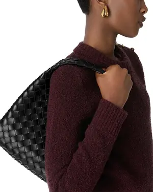 Bottega Veneta Campana Small Intrecciato Leather Shoulder Bag - Black/muse Brass