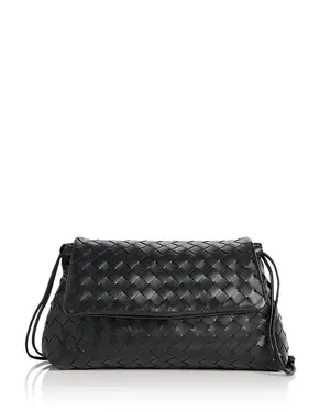 Bottega Veneta Giorno Intrecciato Leather Shoulder Bag - Black/gold