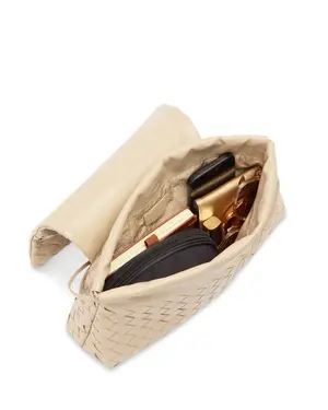 Bottega Veneta Giorno Intrecciato Leather Shoulder Bag - Ecru/gold