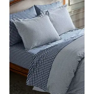 PETITE PLUME Gingham Sheet Set, Queen - Navy