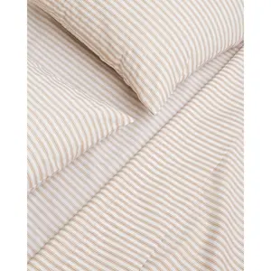 PETITE PLUME Ticking Sheet Set, King - Camel