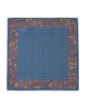 Eton Paisley Silk Pocket Square - Dark Blue