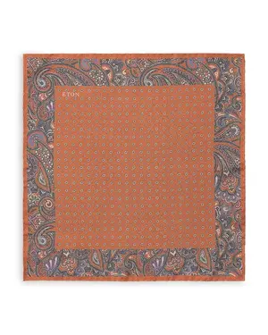 Eton Paisley Silk Pocket Square - Medium Orange