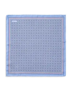 Eton Chain Print Silk Pocket Square - Medium Blue