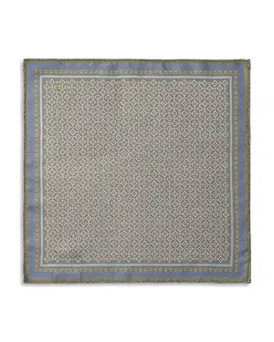 Eton Medallion Double Print Silk Pocket Square - Medium Green